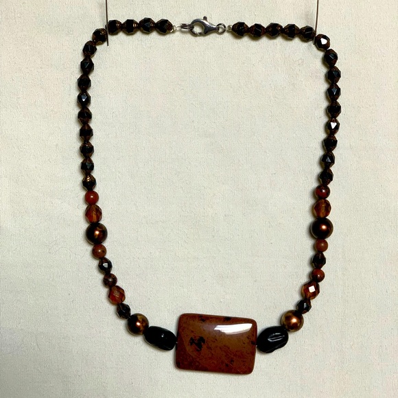 Jewelry | Unique Stone Bead Necklace Brown Marbled Fashion Statement ...